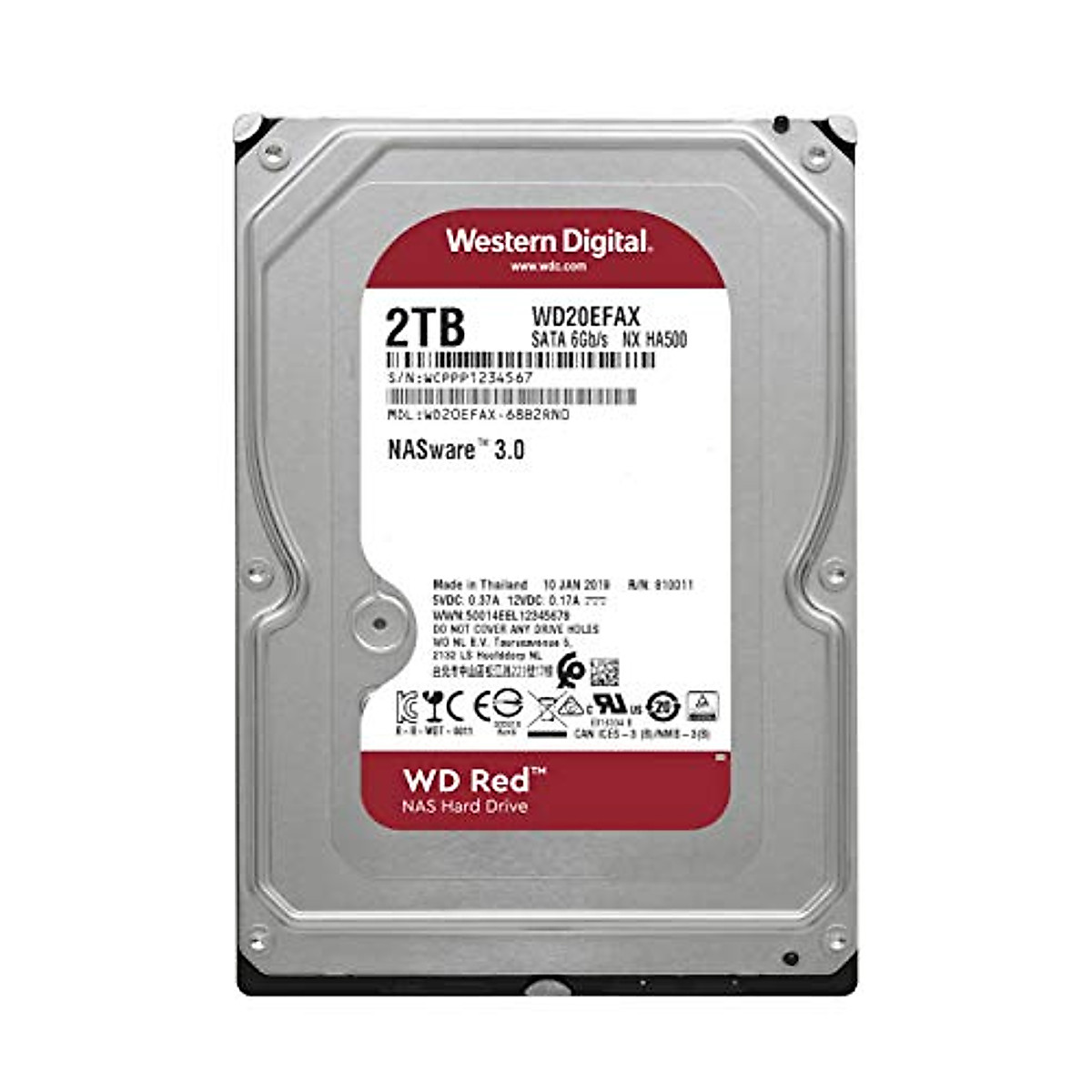 Western Digital 2TB WD Red NAS Internal Hard Drive HDD - 5400 RPM, SATA 6 Gb/s, SMR, 256MB Cache, 3.5" - WD20EFAX
