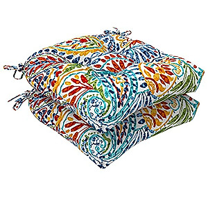LVTXIII Outdoor/Indoor Tufted Seat Cushion, Decorative Wicker Chair Pads All Weather Seat Cushion Sets for Patio Garden Home Office Furniture, 19”x19”x5”, Round Back, Pack of 2, Paisley Multi