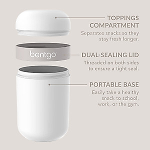 Bentgo Snack Cup - Reusable Snack Container with Leak-Proof Design, Toppings Compartment, and Dual-Sealing Lid, Portable & Lightweight for Work, Travel, Gym - Dishwasher Safe (White)