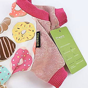 Fitwarm Sweet Donut Dog Pajamas, Cute Dog Clothes for Small Dogs Girl, Pet Onesie Cat Clothing, 100% Breathable Cotton, Pink, Medium