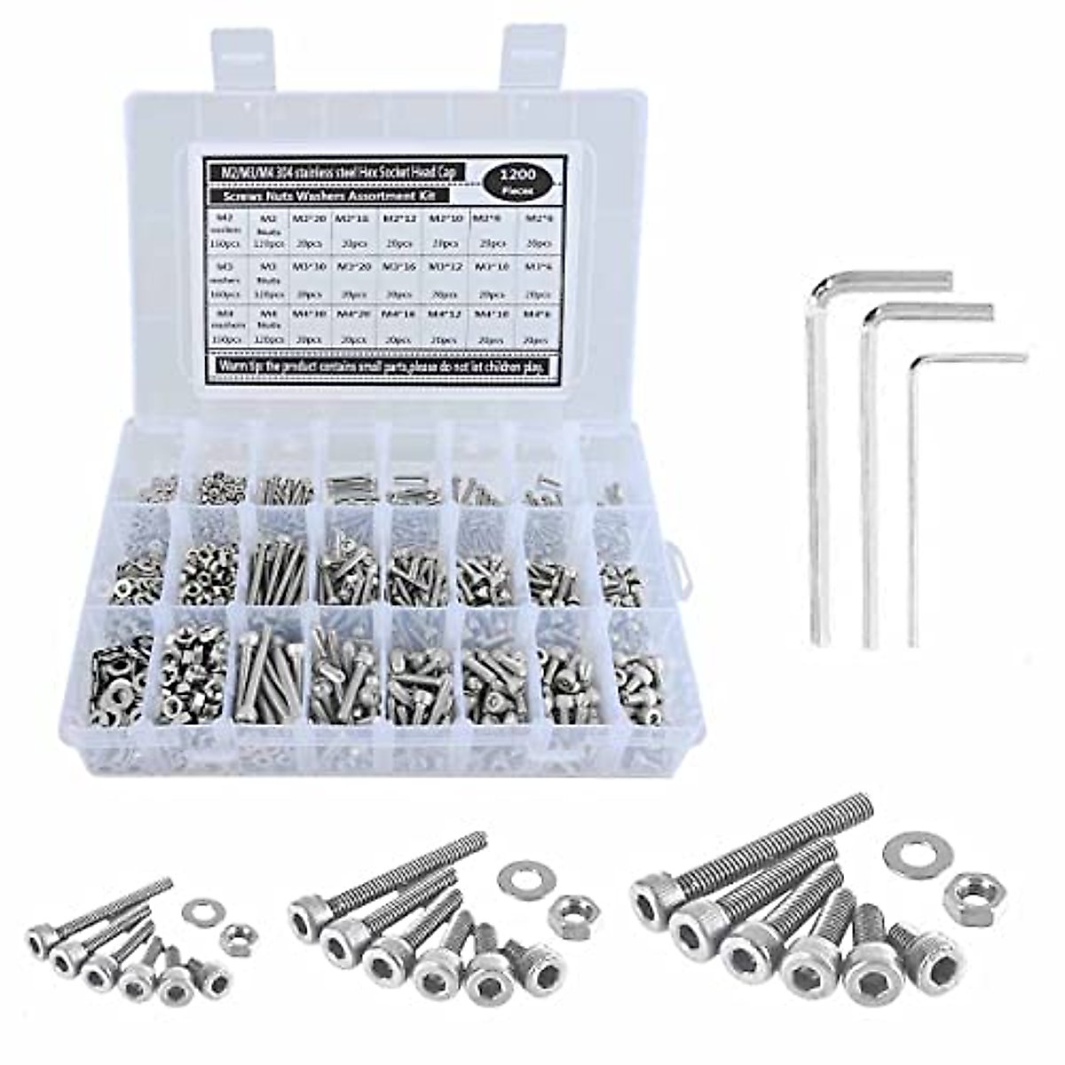 Canitu 1200PCS Metric Screw Assortment Kit,M2 M3 M4 Assorted Bolts and Nuts Kit Screws Nuts and Washers Hex Socket Head Cap Machine Screws for Home Projects (1200Pcs Hex Socket Head Cap Screw)