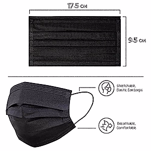 Sometheme Special 50PCS Unisex Adults Assorted Colors Single Use Face Mask Disposable Mixed Camouflage Protective Cover Mask Elastic Ear Loops (50 PC - Black Solid)