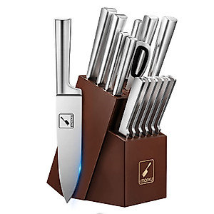 imarku Knife Set,15 Pieces Japanese Kitchen Knife Set,High Carbon Stainless Steel Knife Block Set for Kitchen with Sharpener,Dishwasher Safe,Sharp Knife Set for Chef Gifts