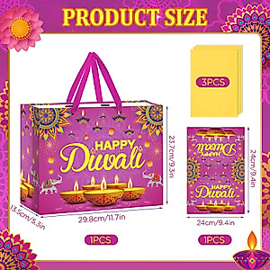 Happy Diwali Gift Bags Diwali Party Supplies Festival of Lights Favors Gift Bags with Wrapping Paper and Card Large Indian Diwali Wrapping Paper Bag Pink Candlelight Goodie Bags Deepavali Decoration
