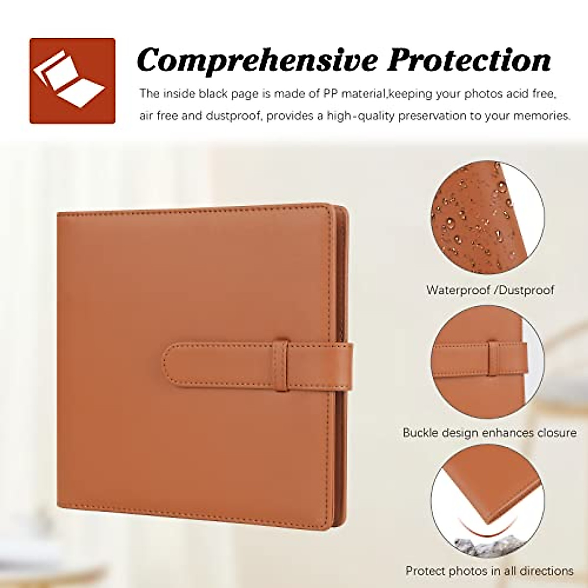 192 Pockets Photo Album for Fujifilm Instax Square SQ1/SQ6/SQ10/SQ20 Camera, Kodak Mini 3 Square,Mini Shot 3 Square, Mini Shot 3 Square Printer, Album for Instax Square Photo, Kodak 3x3" Photo (brown)