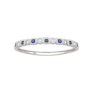 10k White Gold Vintage Style Sapphire and Diamond Petite Stackable Band