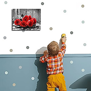 YMYXMC33 Red Rose Flower Picture Decor Wall Art Canvas Print Black and White Poster Country Love Decoration Bedroom Kitchen Bathroom12x15
