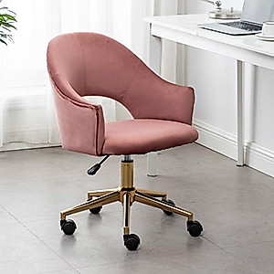 BTEXPERT Gold OfficeDesk Fancy Rosegold 360 Swivel Rolling Modern Desk Office Home Chair. Contemporary Golden Frame and Durable Castors, Adjustable, Rose Pink
