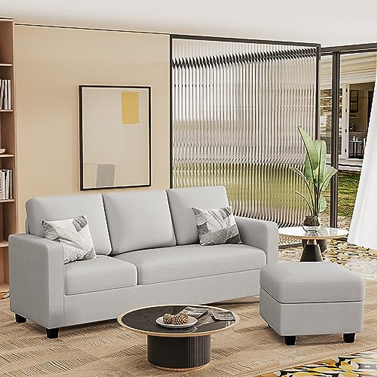 Flamaker Sectional Couch, Sofa Couch for Living Room, L-Shaped Couch with Reversible Chaise, Fabric Small Couches for Apartment, Small Spaces (Grey)