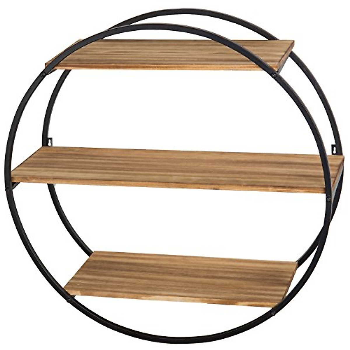 Modern Circular Metal Frame & Wood Wall Mounted Floating Shelf / 3-Tier Decorative Display Rack, 22-Inch in Diameter