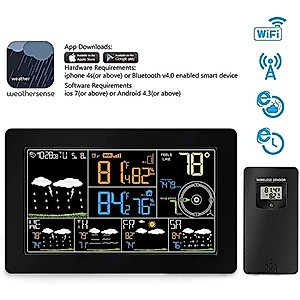EYEARN Weather Station Wireless Indoor Outdoor Thermometer, Color Display Digital Weather Thermometer with Atomic Clock, Durable, Simple to use, Stable Performance