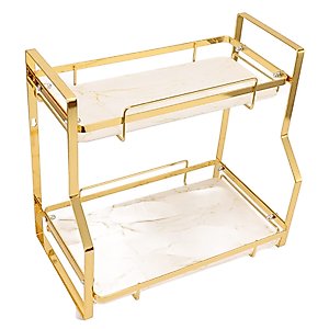 HERCHR Cosmetic Makeup Organizer, 2 Tier Bathroom Countertop Organizer Desktop Gold Metal Countertop Shelf for Cosmetics Storage Display Stand Shelf(Gold)