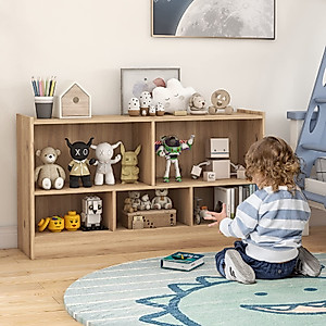 IFANNY Toy Storage Organizer, 2-Tier Kids Bookshelf, 5 Cube Kids' Bookcases, Cabinets & Shelves, Wooden Toy Shelf Organizer, Small Book Shelf for Kids Rooms, Playroom, Classroom, Nursery (Natural)