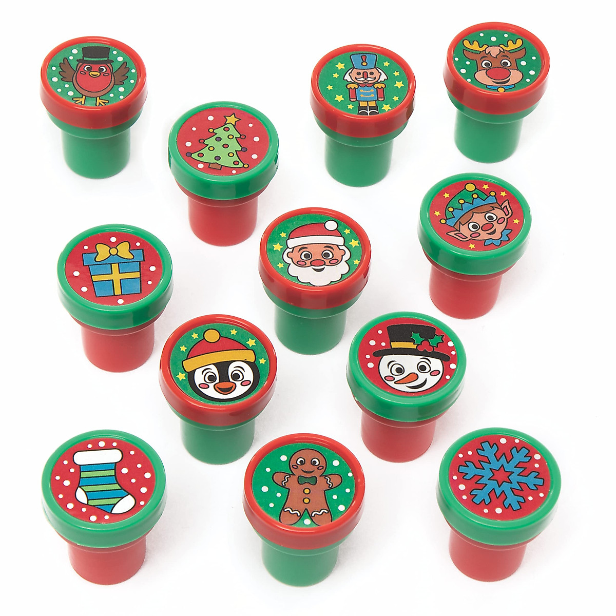 Baker Ross FC199 Christmas Self-Inking Stampers - Pack of 12, Ink Stamps, Stamp Set for Children, Ideal for Kids Arts and Crafts Projects
