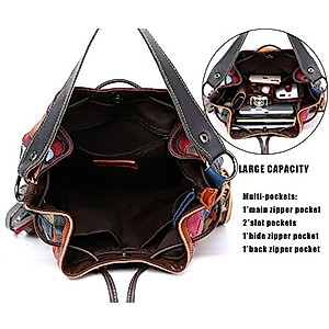 Segater Women Large Multicolor Bucket Bag Genuine Leather Shoulder Bag Colorful Splicing Tote Handbag Purse Christmas Satchels