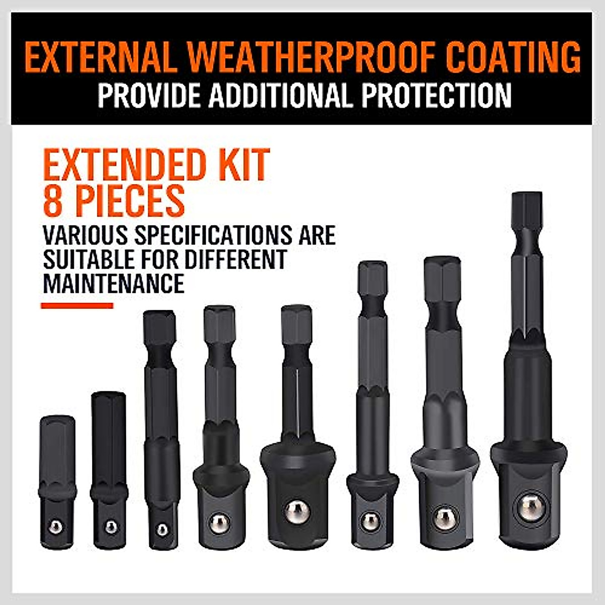 HORUSDY 8-Piece Impact Grade Power Drill Sockets Adapter Sets, Hex Shank Impact Driver Socket Adapter, Socket to Drill Adapter 1/4" 3/8" 1/2" Impact Driver Adapter
