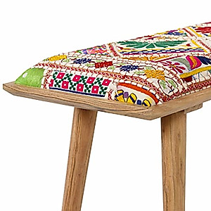 Hauteloom Dilkon Upholstered Entryway Bedroom Bench - Patchwork Style - Foot Stool - Red, Yellow, Green, Colorful - 18" x 45" x 15"