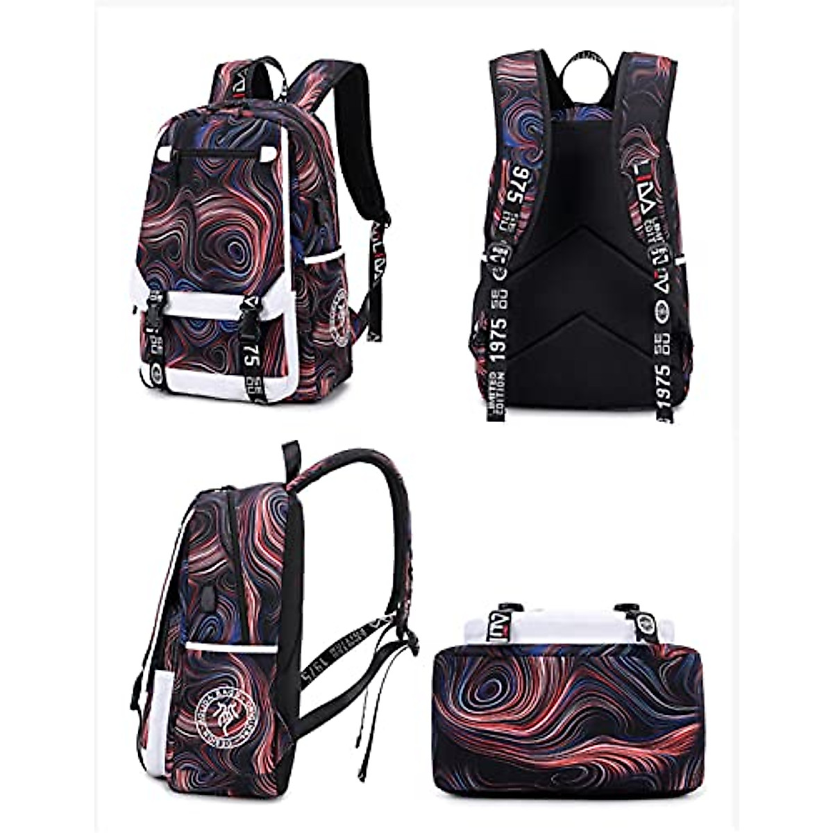 JiaYou Boys Backpack High Middle School Bag Laptop Casual Daypack with USB charging port for Men College Students(White Black,25 Liters)