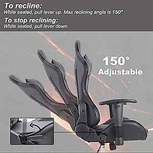 Office Chair Ergonomic Gaming Chair Computer Desk Chair Reclining Video Game Chair High Back PU Leather Executive Swivel Chair with Adjustable Armrests, Headrest and Lumbar Support