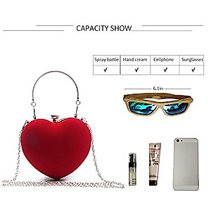 SUKUTU Womens Heart Shape Evening Bag Purse Velvet Party Tote Mini Handbag Clutch Chain Clear Shoulder Bag