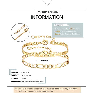 YANODA Dainty Layered Gold Chain Bracelet for Women 14K Gold Plated Figaro Chain Bracelets Adjustable Mariner Link Bracelet Minimalist Layering Stacking Jewelry Gift for Women