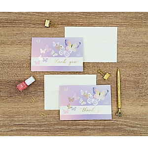 Gooji 4x6 Purple Butterfly Thank You Cards Multipack with Envelopes Bulk 20-Pack Peel-and-Seal Envelopes, Birthday Party, Baby Shower, Bridal Shower, Weddings, Small Business