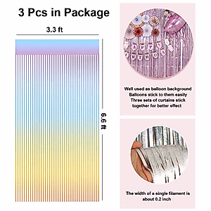 3 Pack Backdrop Curtains Party Decorations, Fringe Streamers Tinsel Backdrop Fringe Backdrop Party Backdrop Birthday Decorations, Party Décor Disco Party Decorations (3.3‘ x 6.6’, Silver)
