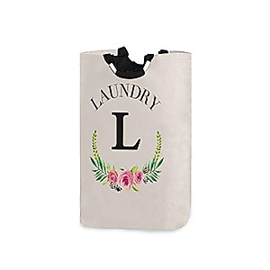 Laundry Hamper Personalized Floral Initial Laundry Basket Shopping Bag, Collapsible Fabric Laundry Hamper, Foldable Clothes Bag for Toy Bins, Gift Baskets, Bedroom, Clothes, Baby Hamper 2100087(L)