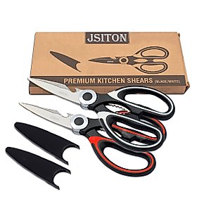 JSITON Ultra Sharp Premium Heavy Duty Kitchen Shears and Multi Purpose Scissors (Pack of 2,Black White & Black Red)