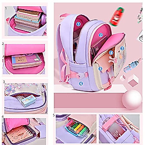 LELEBEAR Bunny Backpack,Large Capacity Waterproof Kawaii Bookbag for Grades 1-6,Kawaii Bunny Backpack for Girls (Purple, Large)