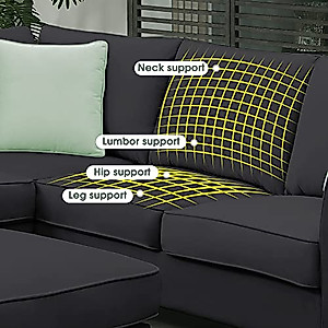P PURLOVE Modern Large Sectional Sofa, L Shape Fabric Sofa Corner Couch Set with Ottoman and 3 Pillows, Extra Wide Chaise Lounge Couch for Living Room Apartment, Black