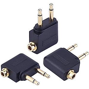 Onwon 3 Pack Airline Airplane Flight Adapters Golden Plated 3.5mm Jack Adapter Converter Dual 3.5mm Male to Female AUX Audio for Headphones