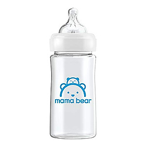 Amazon Brand - Mama Bear Infant Feeding Wide-Neck Baby Bottle with Slow Flow Nipple, BPA Free, 9 oz, Pack of 3, Transparent