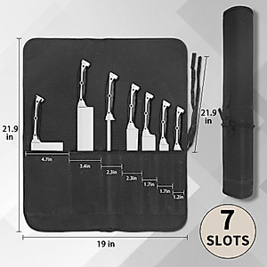lelezone Knife Roll, Chef Knife Bag, Waxed Canvas Heavy Duty Knife Pouch with 7 Slots, Knife Bags for Chefs Professional with Knife Tip Protectors Tool Storage Roll for Kitchen Travel Camping (Black)