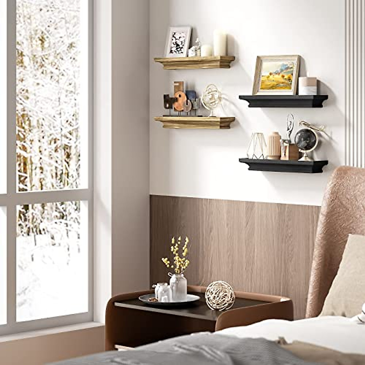 Alsonerbay Wall Shelves Black Shelves, Floating Shelves for Wall Storage, Rustic Wood Shelves for Bedroom Living Room Bathroom - 17 Inch Set of 2