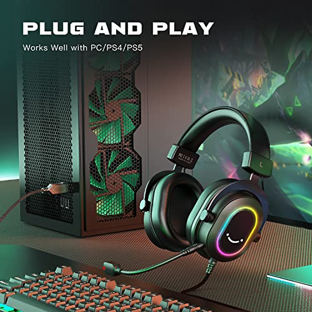 FIFINE PC Gaming Headset and Studio Headphones, Wired Headphones with Microphone-7.1 Surround Sound for Laptop with EQ Mode, RGB, Soft Ear Pads,Monitor Headphones for Streaming Podcast (H6+H8)