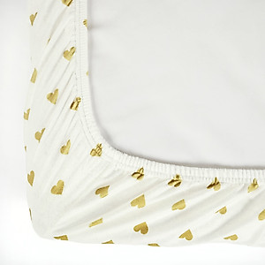 Lush Decor Baby Boho Metallic Hearts Allover Hearts Soft & Plush Fitted Crib Sheet, 52"x 28" x 9", White & Gold
