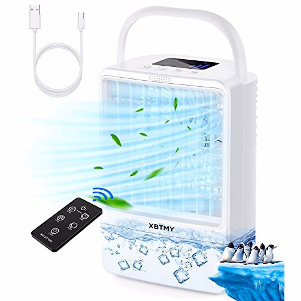 Portable Air Conditioner Quiet Fan with Remote Control, 4000mAh USB Rechargeable Mini AC Evaporative Cooler, Anti-Leak Cooling With 3 Speeds For Home Outdoor