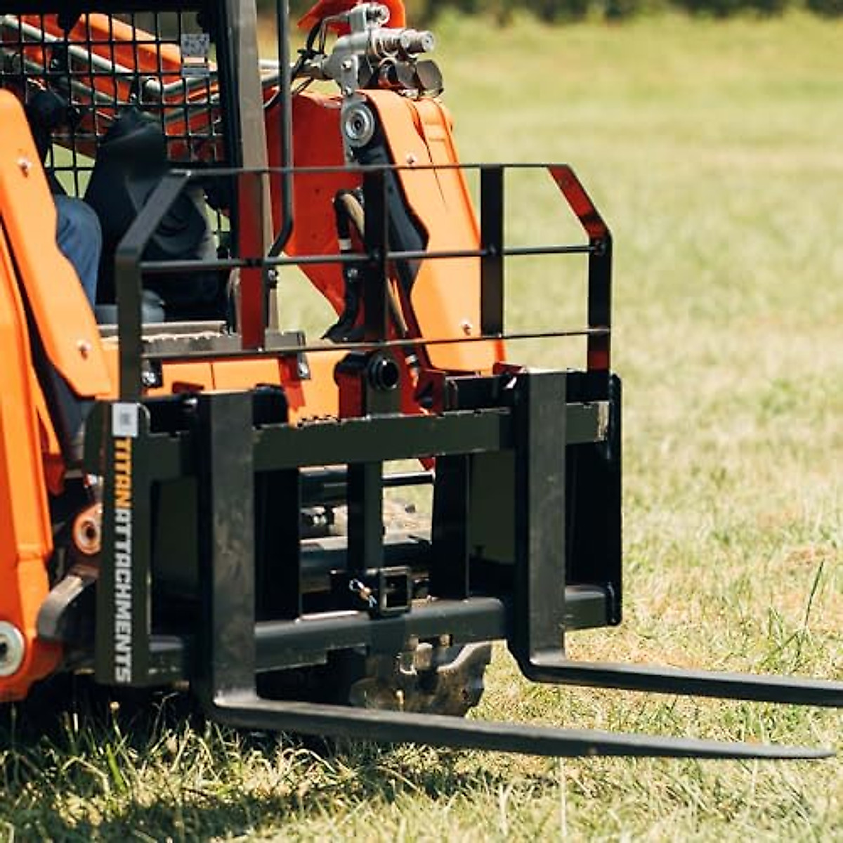 Titan Attachments Pro Series Skid Steer Pallet Fork Attachment with 48" Fork Blades, Rate 6,000 LB, Quick Tach Mounting