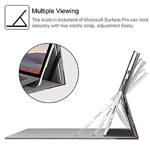 Fintie Case for 12.3 Inch Microsoft Surface Pro 7 Plus, Surface Pro 7/6/5/4/3 - Portfolio Business Cover with Pocket, Compatible with Type Cover Keyboard, Gray/Brown