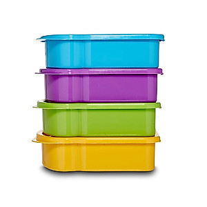 Kitchen & Cabana I 4 Pack I Small Size Sandwich Containers I Fun and Easy to Open for all Size Hands (4 Pack - Orange/Green/Blue/Purple)