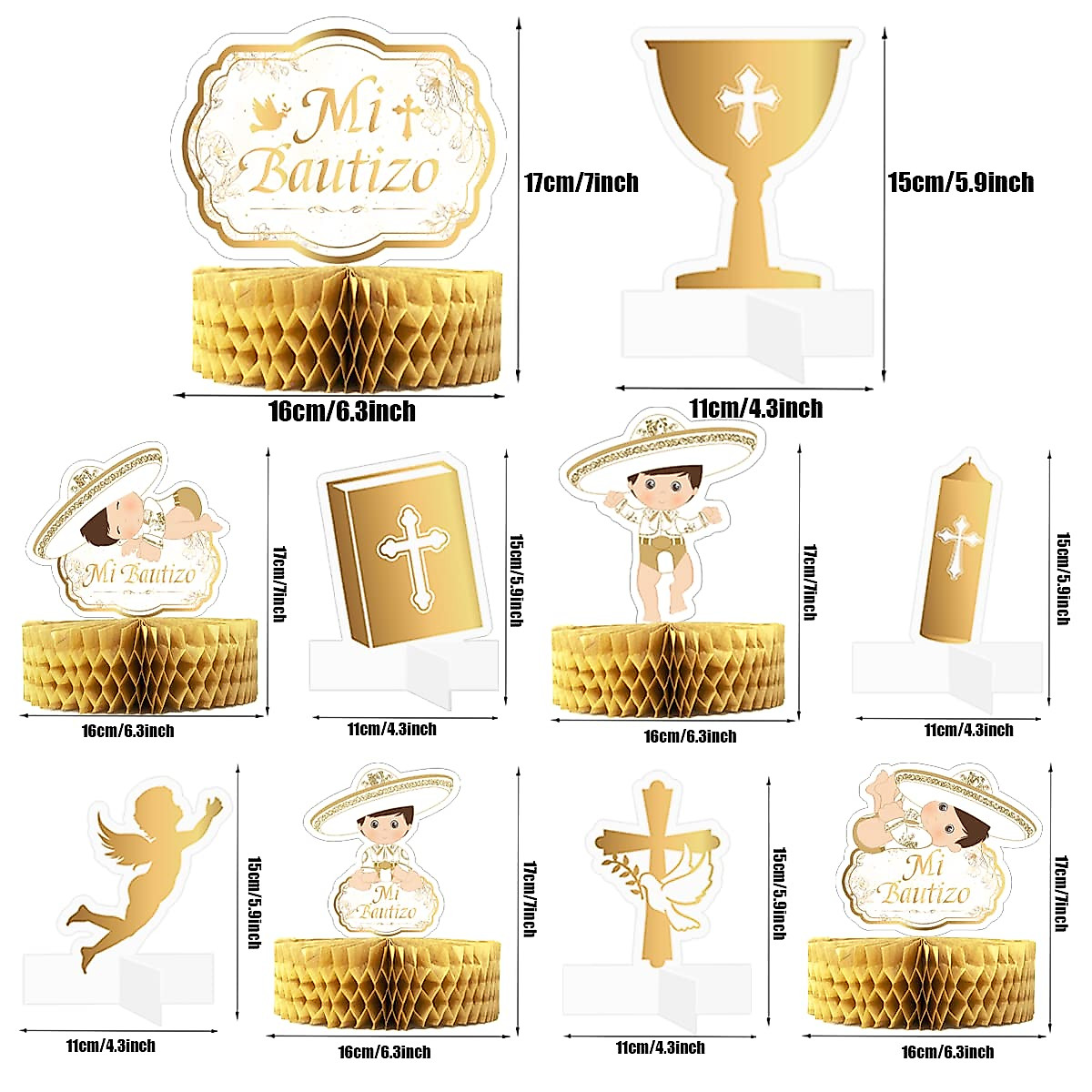 Mi Bautizo Decorations-First Communion Honeycomb Centerpieces Double Sided Table Toppers for Boy Baptism Party Decor Christening 3D Table Toppers God Bless First Communion