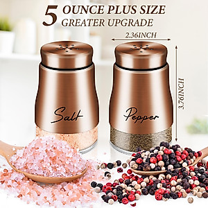 Copper Salt and Pepper Shakers Set, 5 oz Glass Bottom Salt Shaker with Stainless Steel Lid Modern Farmhouse Kitchen Decor and Accessories for Restaurant, Wedding, Housewarming Gifts (Copper)