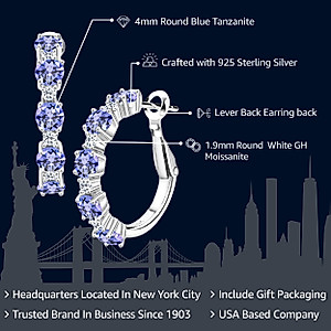 Gem Stone King 925 Sterling Silver Blue Tanzanite and White Topaz Hoop Earrings For Women (3.32 Cttw, Round 4MM and 1.9MM, Gemstone Birthstone 1 Inch Diameter)