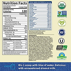 Garden of Life Raw Organic Protein Vanilla Powder, 20 Servings: Certified Vegan, Gluten Free, Organic, Non-GMO, Plant Based Sugar Free Protein Shake with Probiotics & Enzymes, 4g BCAAs, 22g Protein