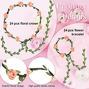 XunYee 48 Pcs Flower Crowns and Bracelets Kit 24 Boho Flower Garland Headbands Hair Wreath 24 Floral Wristbands for Girls Wedding Birthday Party Supplies