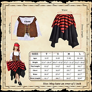 Latocos Pirate Costume for Kids Girls Pretend Role Play Dress Up Halloween Costumes Birthday Gift Ages 3-12 Years