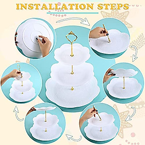 14 Pieces Tiered Cupcake Stand Set Gold 2-Tier 3-Tier Serving Stand Tower Tray with Round Rectangle Food Serving Trays Long Slim Dessert Stand for Party Baby Shower Wedding (White Lace Style)