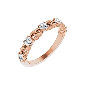 Solid 14k Rose Gold 1/2 Cttw Diamond Stackable Wedding Anniversary Link Ring Band (.50 Cttw) (Width = 3.1mm) - Size 5