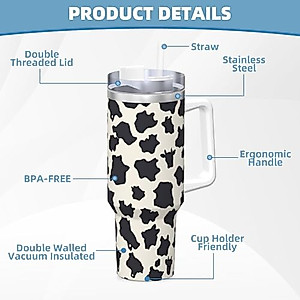 HULIBIN cow print04 Print Double Deck Stainless Steel Travel Coffee Cup With Lid 40 Oz Ice Bully Cup